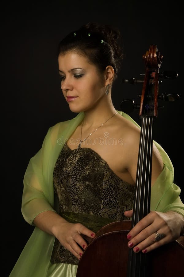Attractive Woman in Evening Dress with Cello Stock Photo - Image of ...