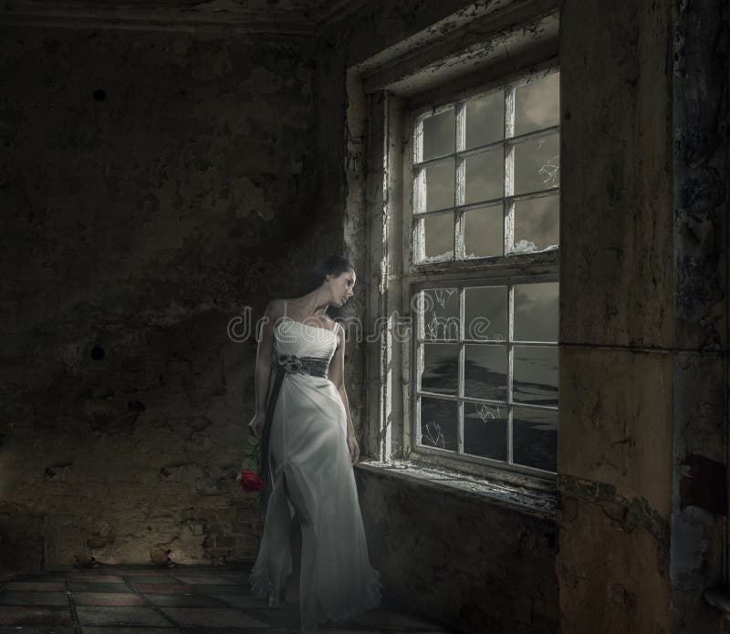 Attractive Woman in Evening Dress with Rose Stock Image - Image of ...