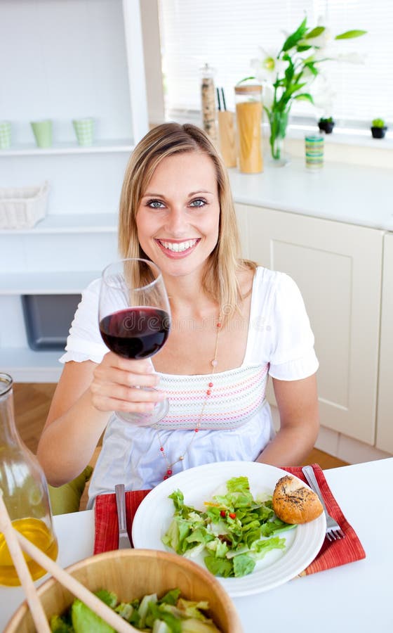 Attractive Woman Having an Healthy Dinner Stock Photo - Image of ...