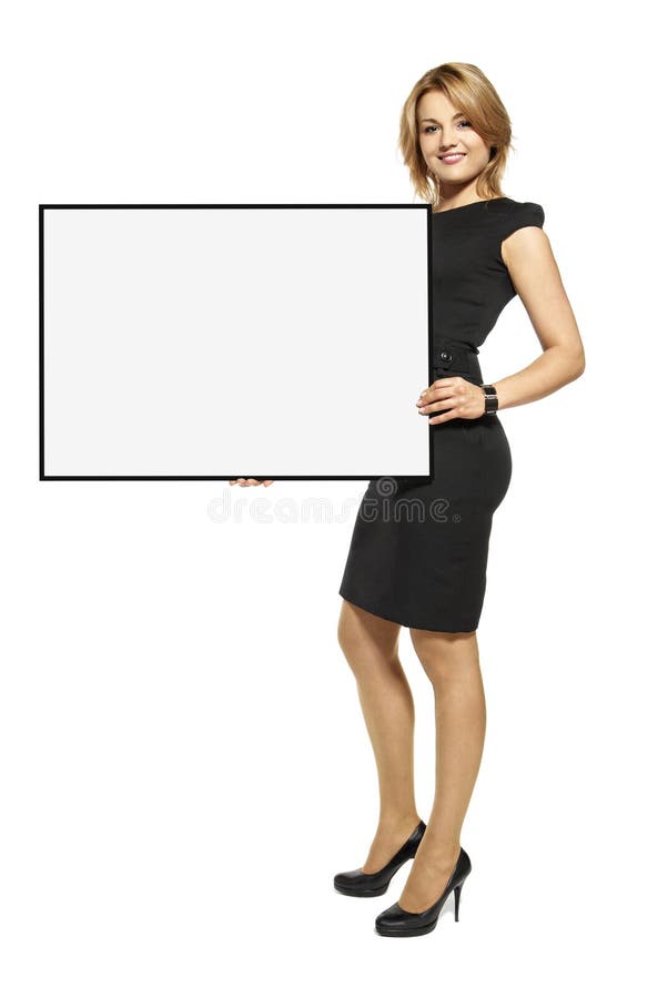 Attractive Woman Holding Up a Poster - Isolated Stock Image - Image of ...