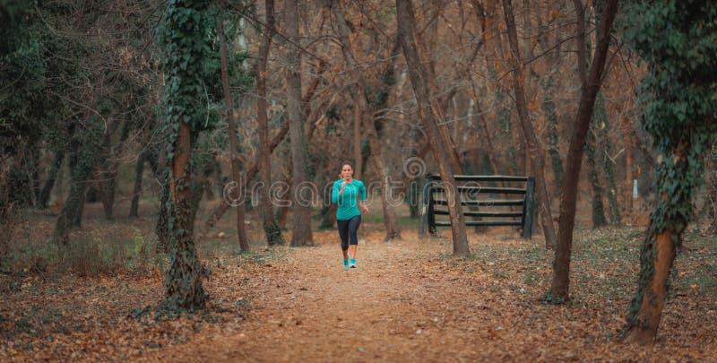 Attractive Woman Jogging. Nature, Outdoors Stock Image - Image of happy ...