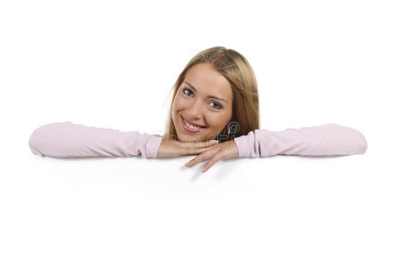 Attractive Woman Lean Across a White Wall Stock Image - Image of long ...