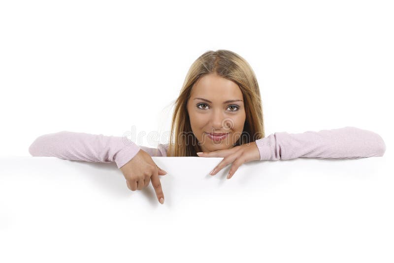 Attractive Woman Lean Across a White Wall Stock Photo - Image of look ...