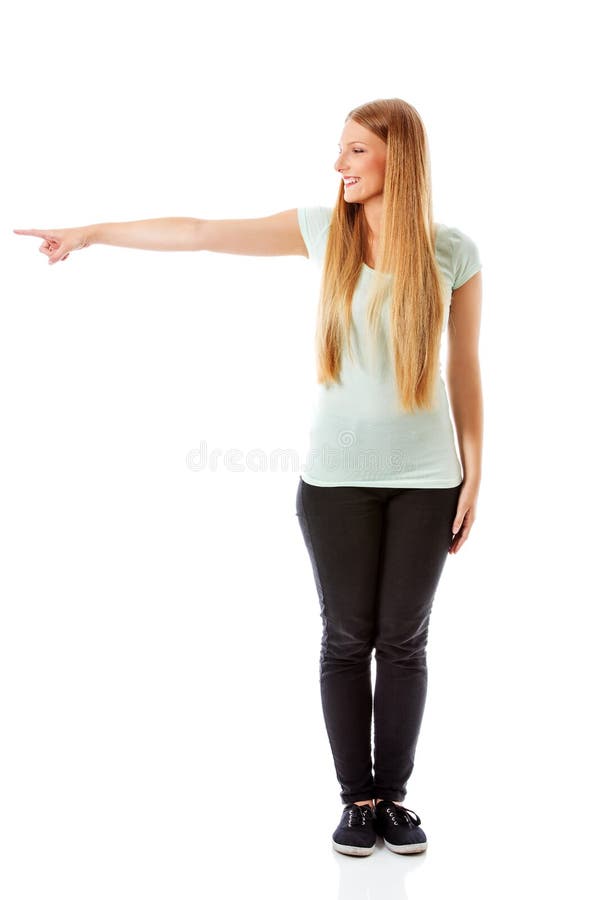 Attractive Woman Looking and Pointing Sideways. Stock Photo - Image of ...