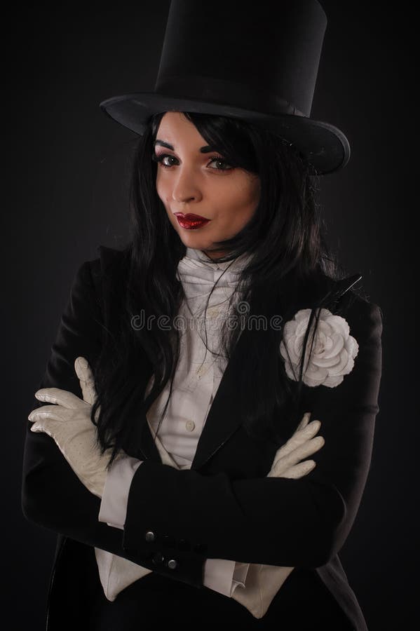 Woman Magician in Costume Suit Doing Magic Imagination Performance ...