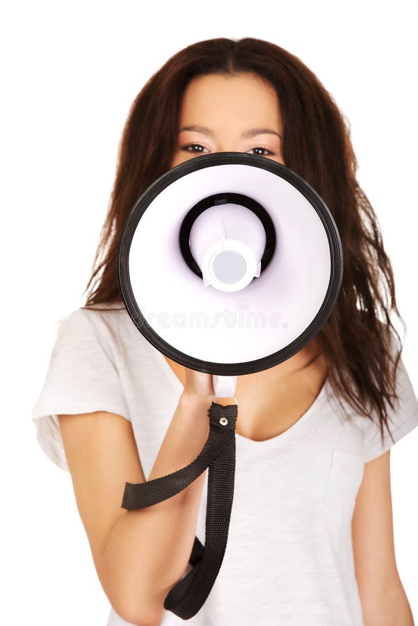 Attractive Woman with Megaphone. Stock Photo - Image of loudspeaker ...