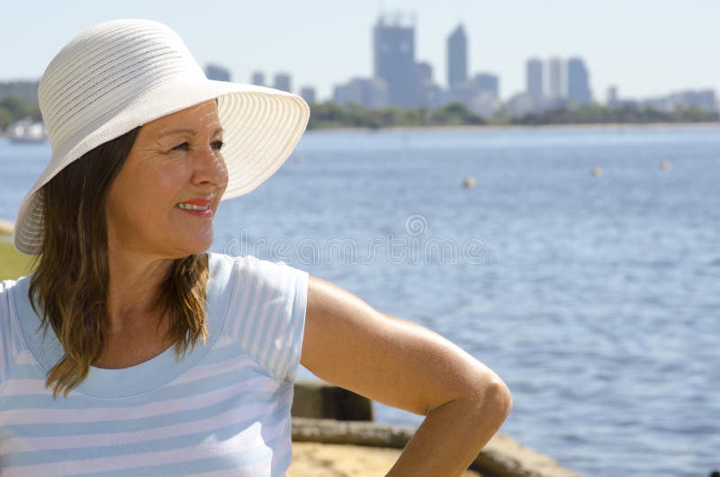 Attractive Woman At Perth Skyline Stock Image - Image of happiness ...