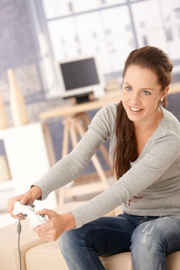 Two Girls Playing Video Games Stock Photo - Image of games, teenager ...
