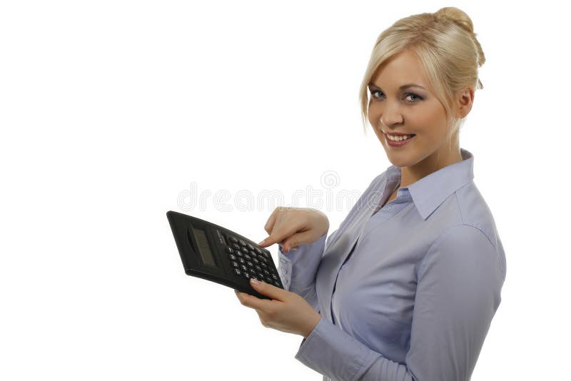 Attractive Woman with Pocket Calculator Stock Photo - Image of data ...