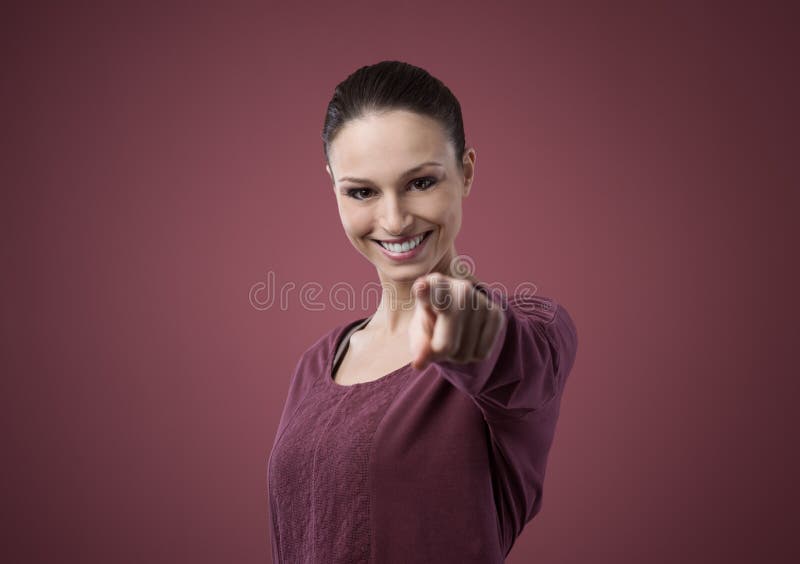 Attractive Woman Pointing Forward Stock Image - Image of satisfaction ...