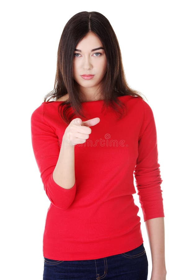 Attractive Woman Pointing in Front. Stock Photo - Image of person ...