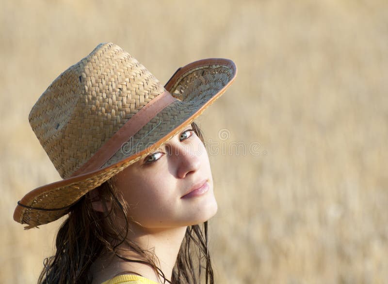 Attractive Woman Portrait in Field of Wheat Stock Image - Image of girl ...