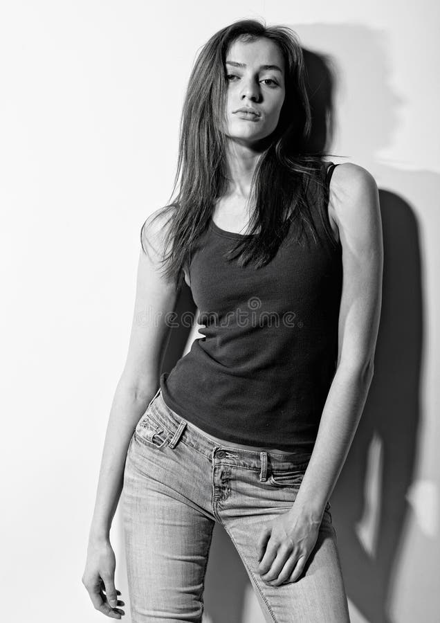 Attractive Woman Posing by the Wall. Stock Image - Image of person ...