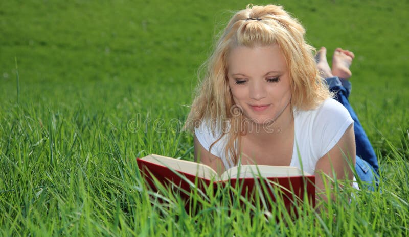 Attractive Woman Reading Book Outside Stock Photo - Image of outdoor ...
