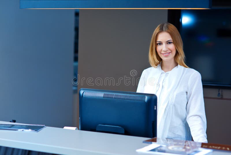 Attractive Woman Receptionist Stock Image - Image of confident, happy ...