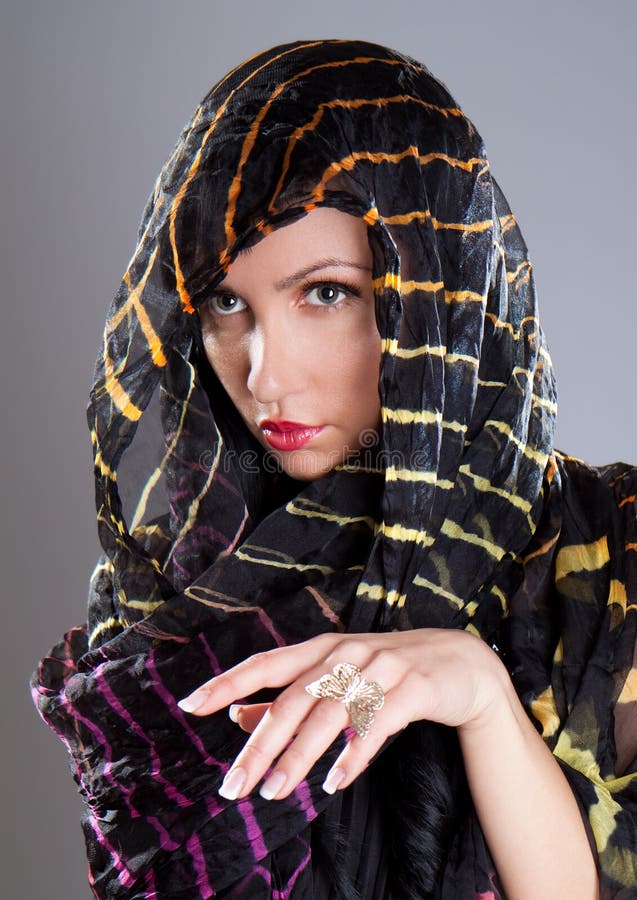 Attractive Woman with Scarf Posing Stock Image - Image of face, cheek ...