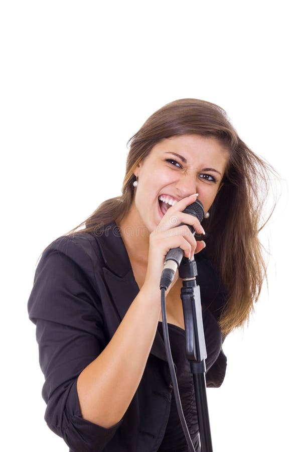 Attractive Woman Screaming on Microphone Singing Stock Image - Image of ...