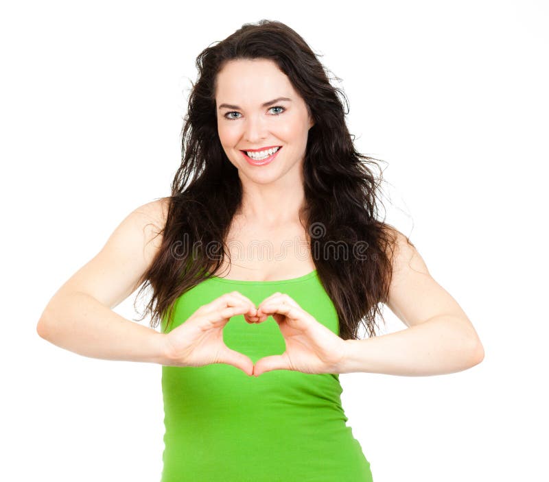 Beautiful Happy Woman Showing Love Sign Near Eyes. Stock Image - Image ...