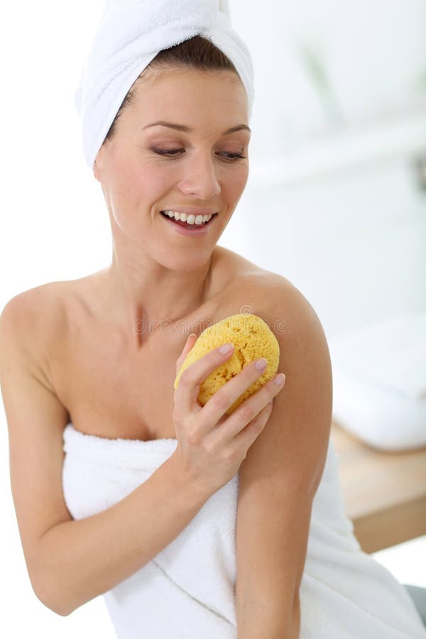Attractive Woman Using Sponge Stock Image - Image of healthcare ...