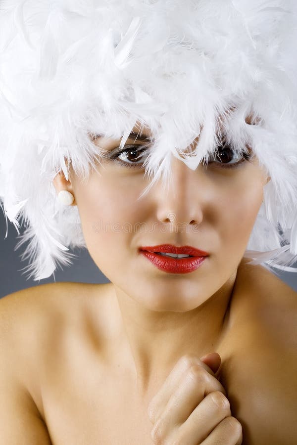 Attractive Woman Wearing a White Feather Wig Stock Photo - Image of ...