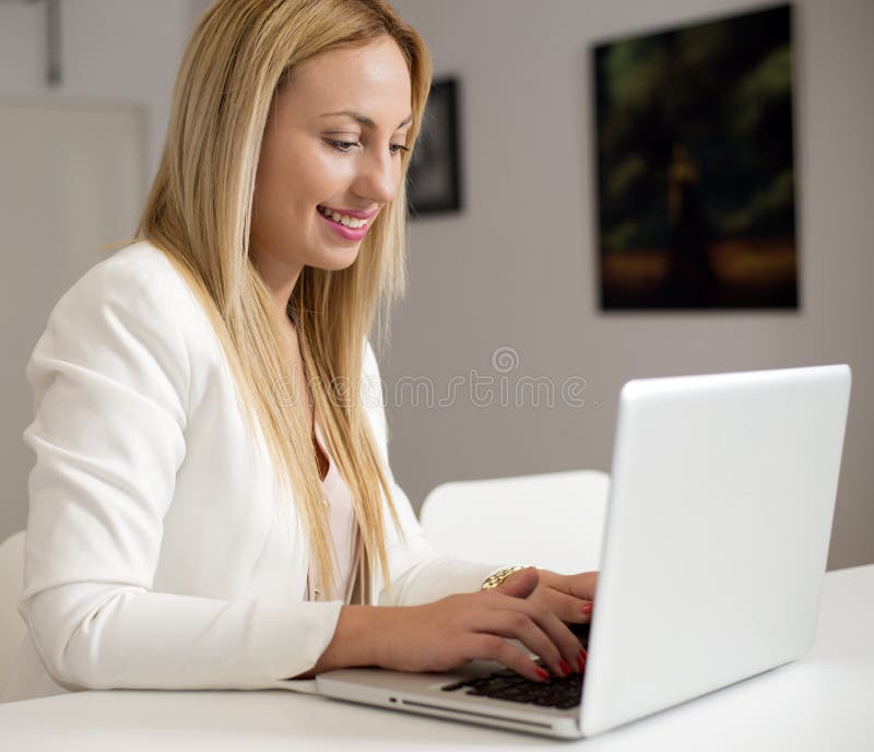 Attractive Woman Working with Computer Stock Image - Image of office ...