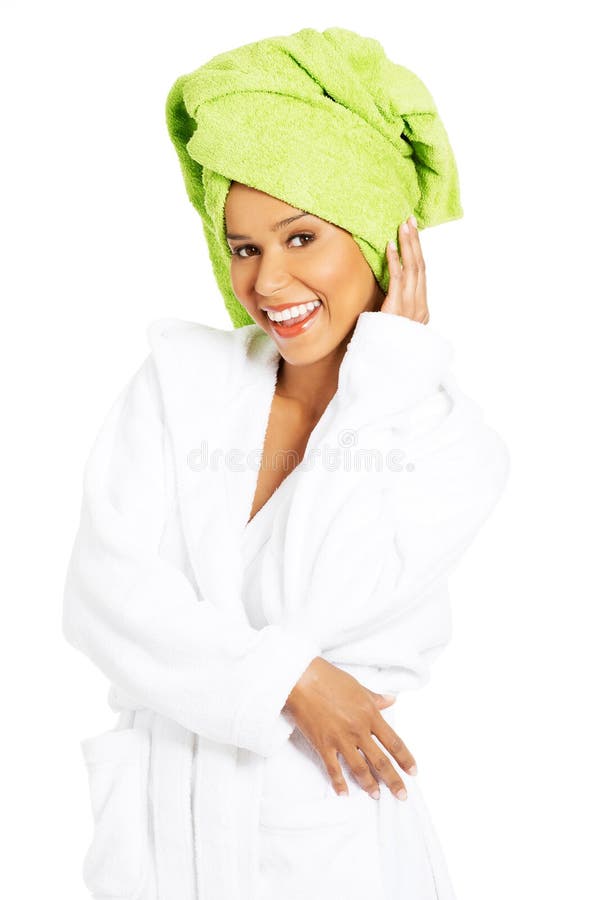 Attractive Woman Wrapped In Towel With Turban Stock Image Image Of