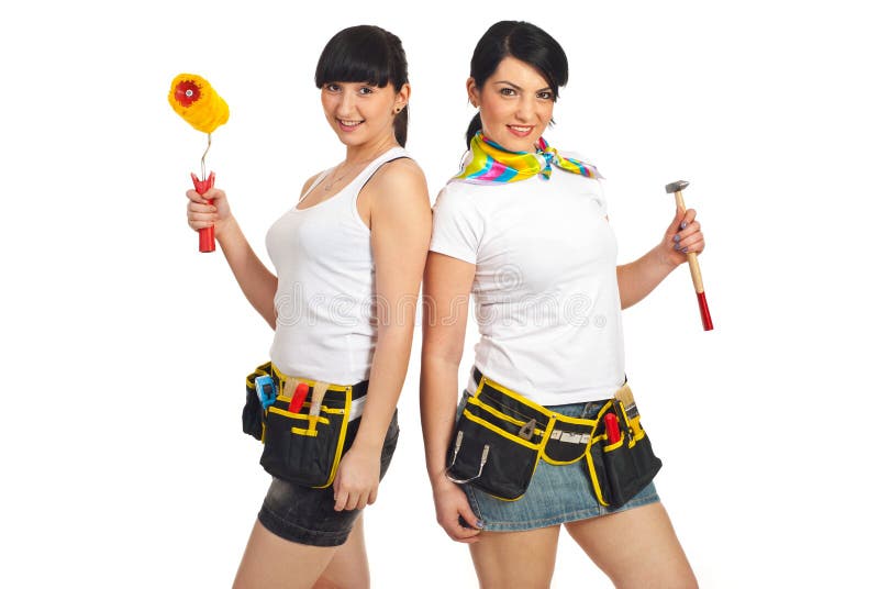 Attractive Women Holding Construction Tools Stock Image - Image of ...