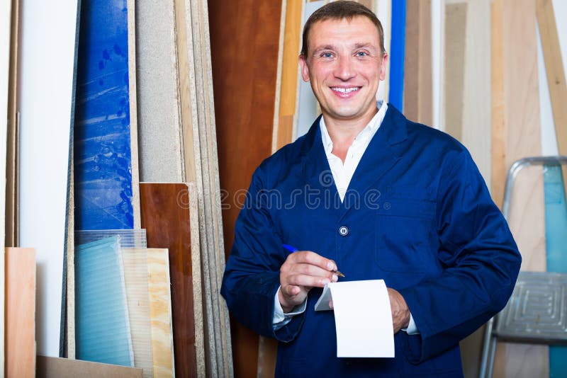Attractive Workman Standing with Plywood Pieces Stock Photo - Image of ...