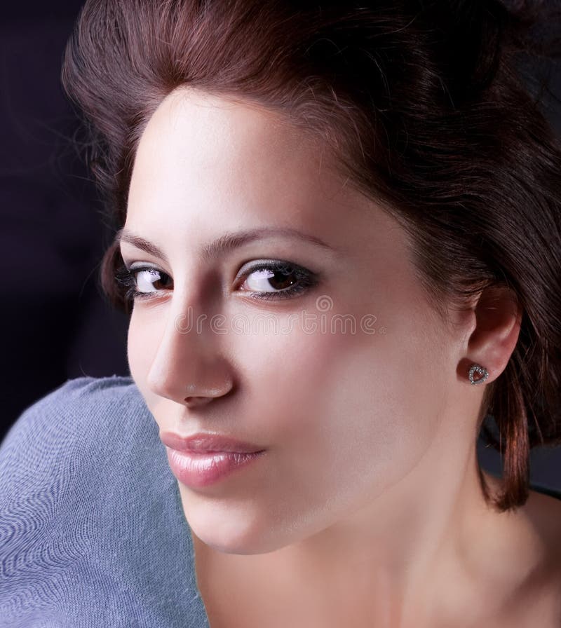 Attractive Young Brunette Model Close-up Portrait Stock Image - Image ...