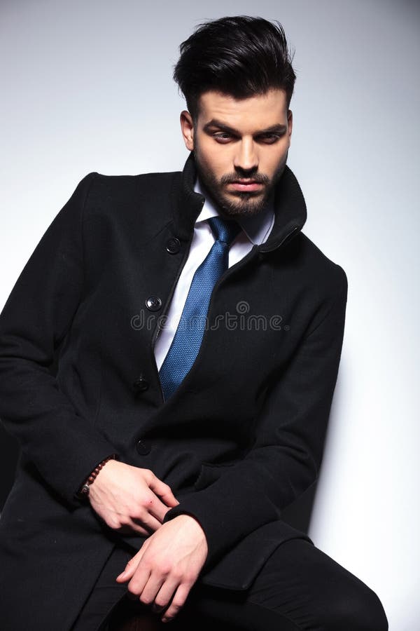 Attractive Young Business Man Looking Down Stock Photo - Image of ...