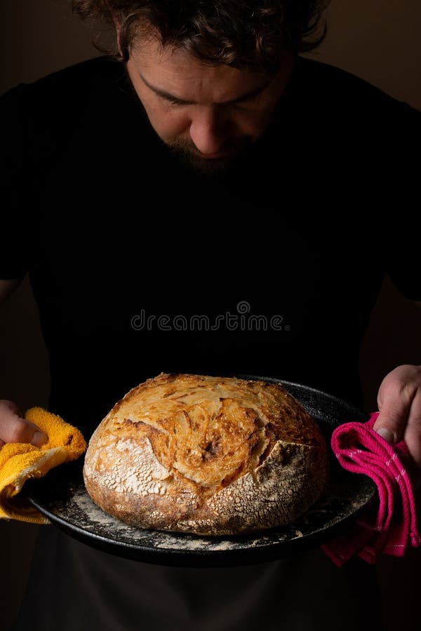 Attractive Young Caucasian Chef Posing with White Sourdough Bread Stock ...