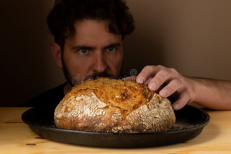 Attractive Young Caucasian Chef Posing with White Sourdough Bread Stock ...