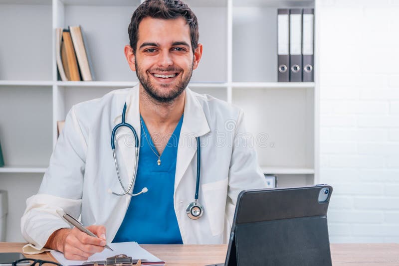 Attractive Young Doctor Working Stock Image - Image of health, medicine ...