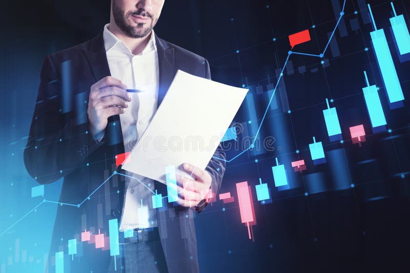 Attractive Young European Businessman with Document and Pen Using ...