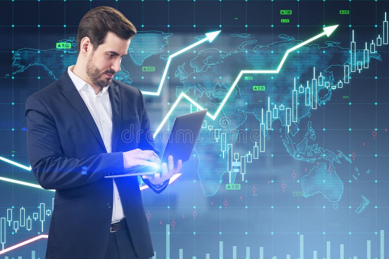 Attractive Young European Businessman Using Laptop Computer with ...