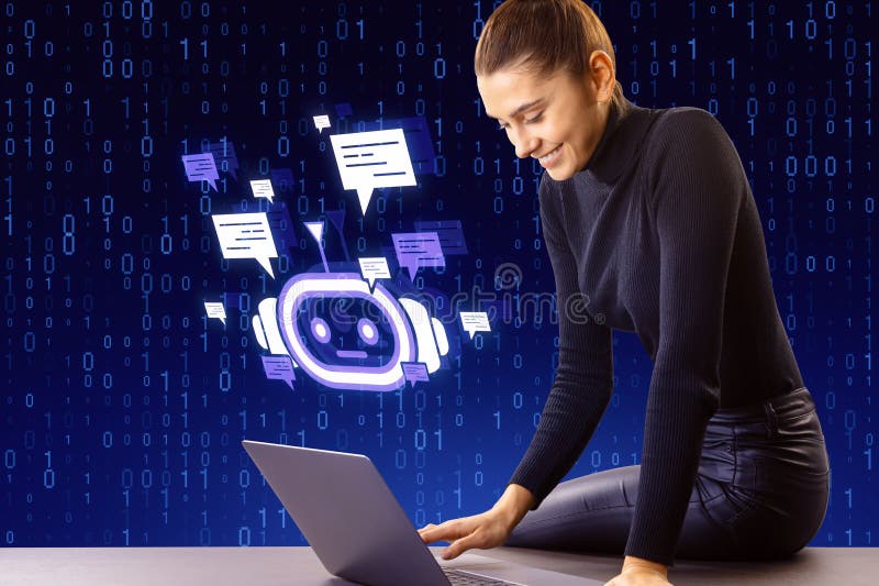 Attractive Young European Businesswoman Using Laptop while Sitting on ...