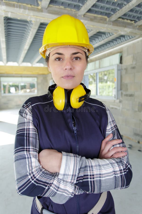 Attractive Young Female Construction Worker Outdoors Stock Photo ...