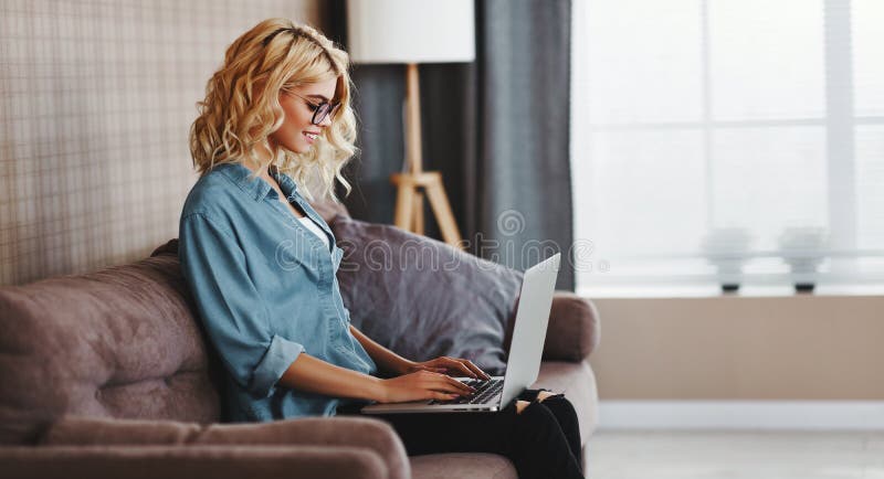 Attractive Young Girl Working at Computer Stock Photo - Image of ...