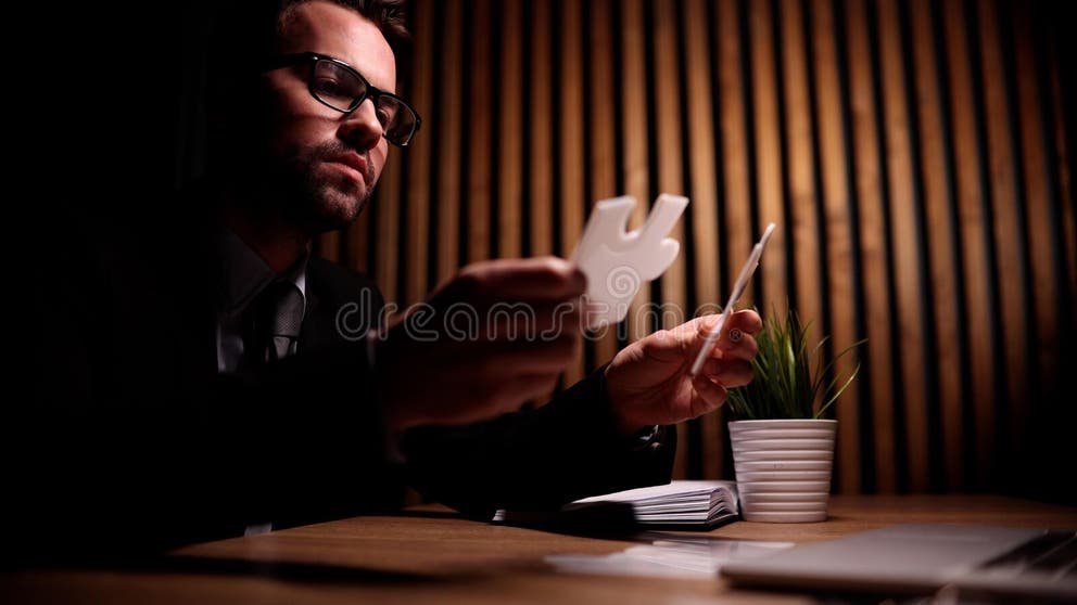 Attractive Young Guy is Solving a Problem Stock Photo - Image of ...