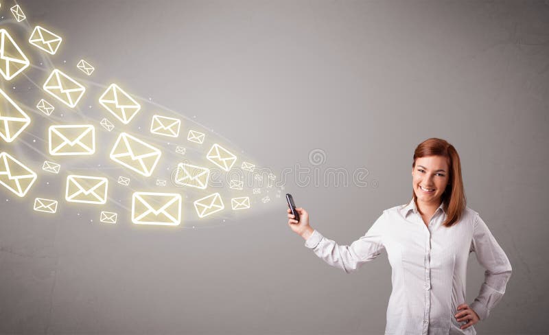 Attractive Young Lady Holding a Phone with Message Icons Stock Photo ...