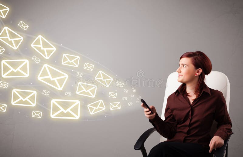 Attractive Young Lady Holding a Phone with Message Stock Image - Image ...