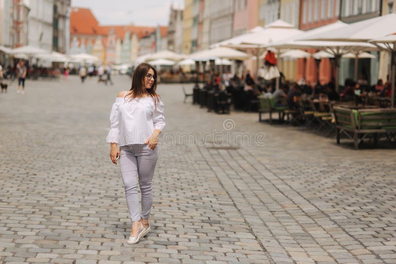 Attractive Young Lady Stand in Centre of the City Stock Photo - Image ...