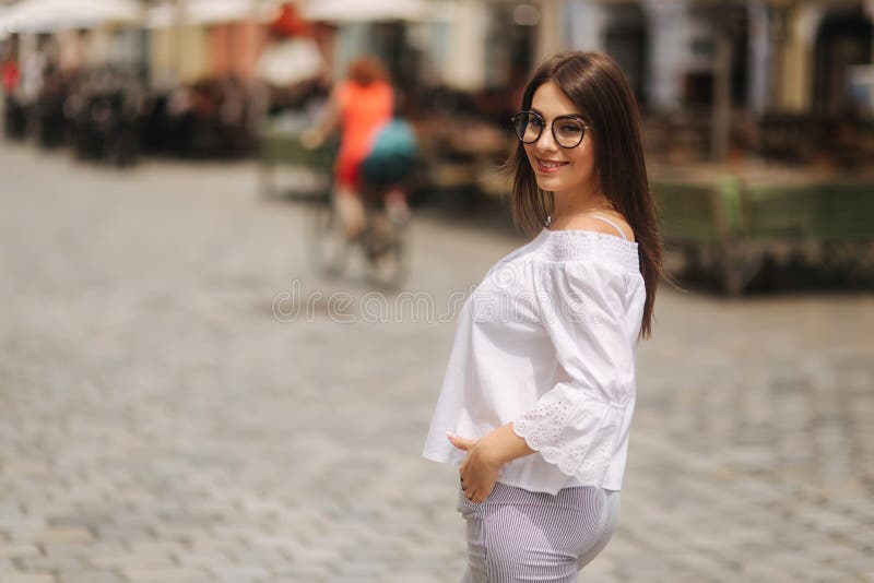 Attractive Young Lady Stand in Centre of the City Stock Image - Image ...