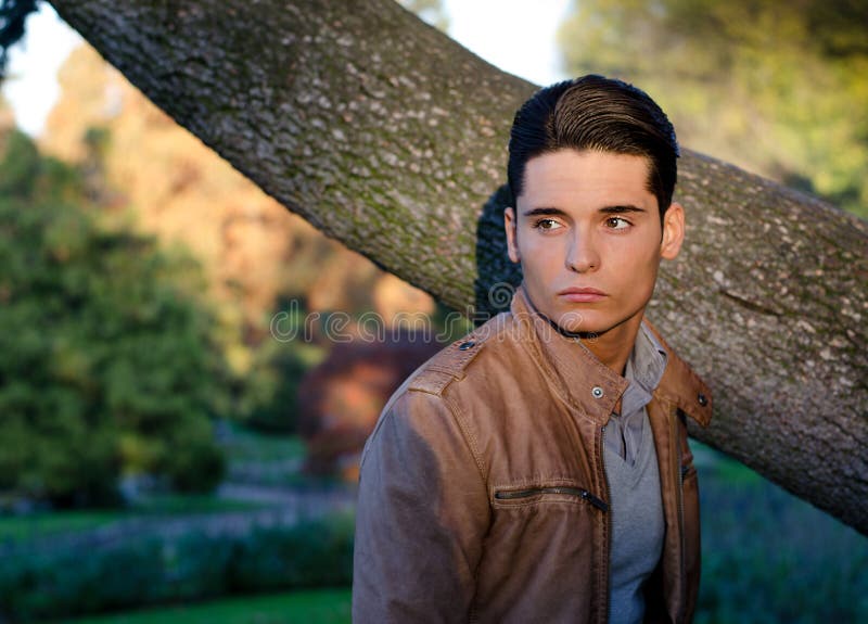 Attractive Young Male Model Outdoors in Nature Stock Image - Image of ...