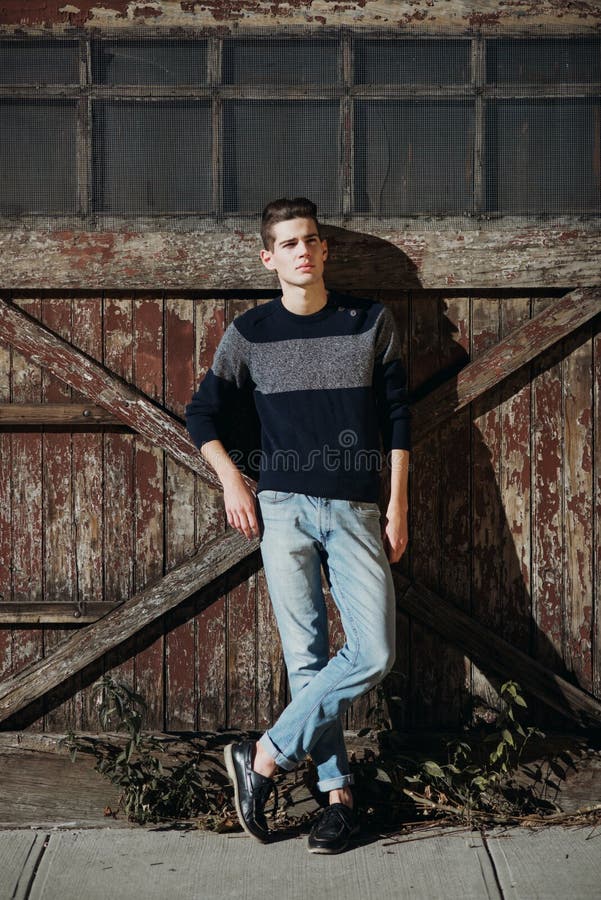 Attractive Young Male Model Posing Outdoors Stock Photo - Image of ...