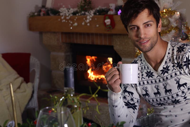 Attractive Young Man Drinking a Hot Drink Stock Image - Image of ...