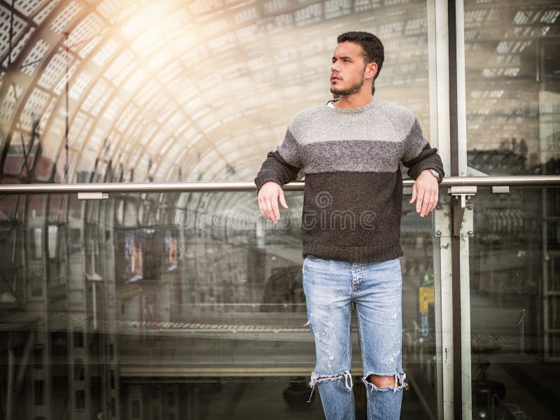 Attractive Young Man Inside Modern Building Stock Photo - Image of ...