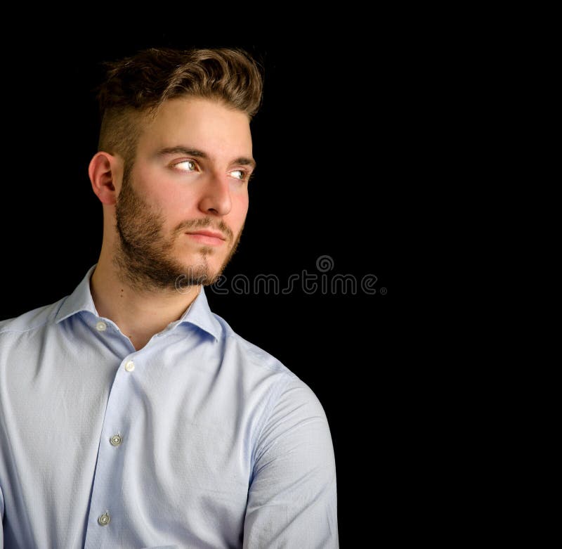 Attractive Young Man Looking To a Side, Large Copy-space Stock Photo ...