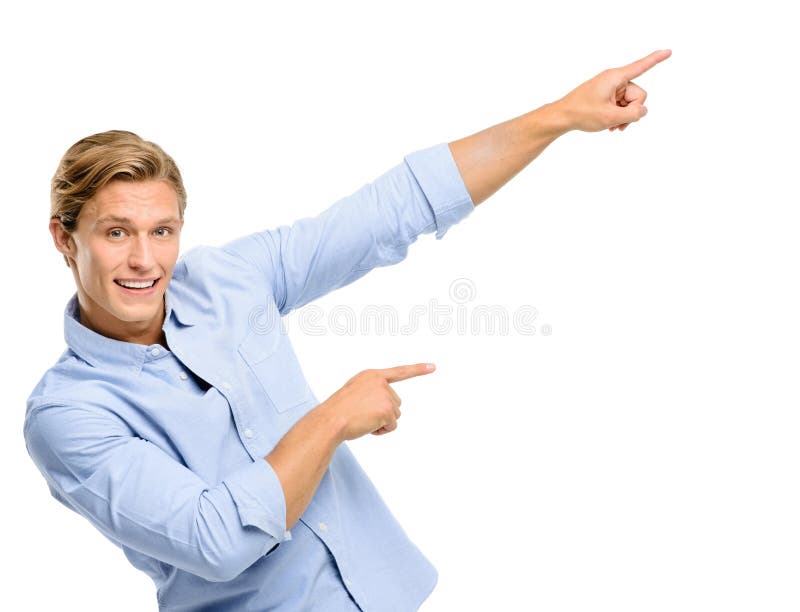 Attractive Young Man Pointing Isolated on White Background Stock Image ...