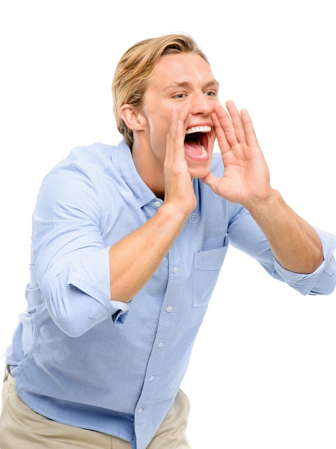 Attractive Young Man Shouting Isolated on White Background Stock Image ...
